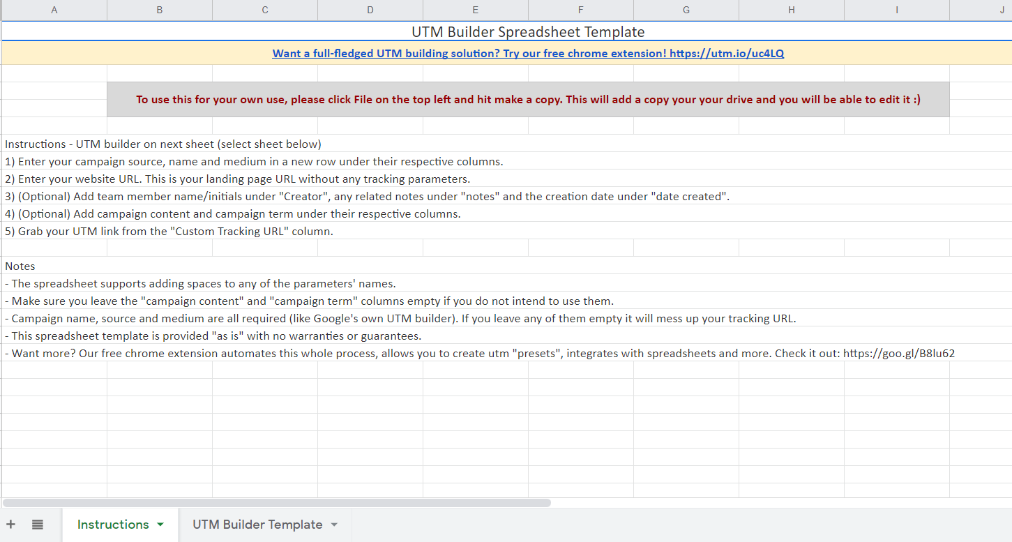 Free UTM Builder Spreadsheet Template Download Reduce Workload 